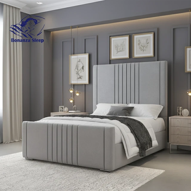 OTTOMAN PANEL BED Frame Plush Velvet Upholstered Gas Lift Storage 3FT ...