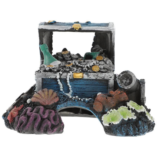 TREASURE CHEST FISH Tank Landscape Aquarium Hiding Cave Decor £16.34 ...