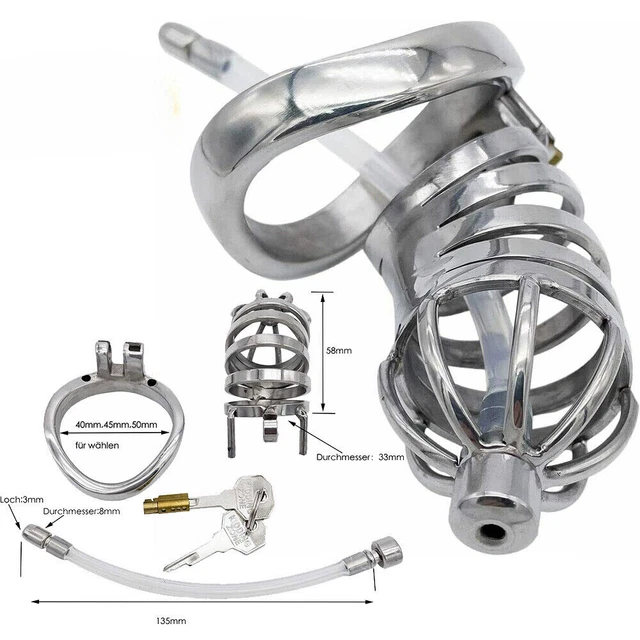 MÄNNER EDELSTAHL KEUSCHHEITSKÄFIG Mit Harnröhren Dilator Chastity Cage PenisRing EUR 23,99 ...