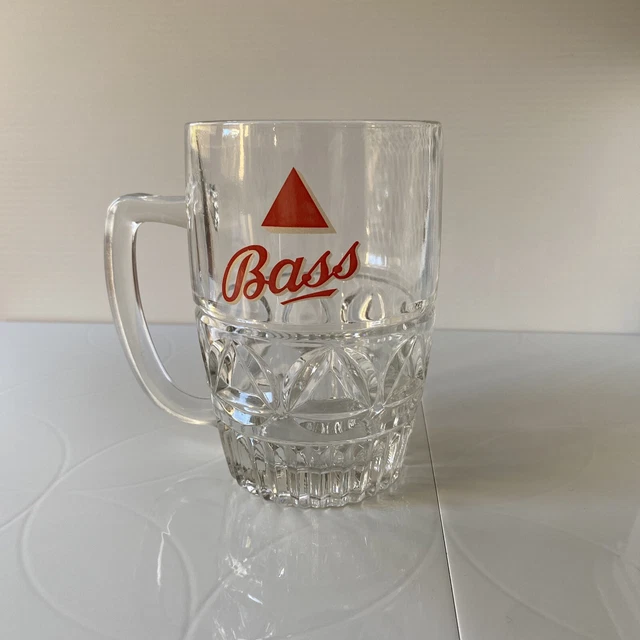 BASS VINTAGE 70S Tankard Pint Beer Glass 600ml Diamond cut Mancave ...