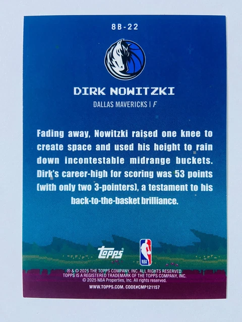 DIRK NOWITZKI - Dallas Mavericks 2025 Topps NBA Flagship 8-Bit Ballers ...
