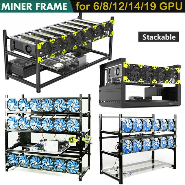 6/8/14/19 GPU ALUMINUM Stackable Open Air Mining Computer Frame Rig ...
