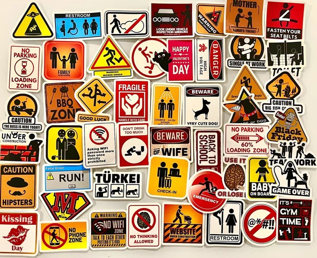 STICKERBOMB 50 WARNZEICHEN Verbot Achtung Lustig Aufkleber Sticker Auto ...