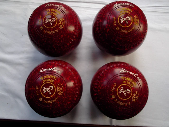 SET OF 4 Henselite "Tiger Pro" Lawn Bowls Size 3 Heavy Dated 28 Red £ ...