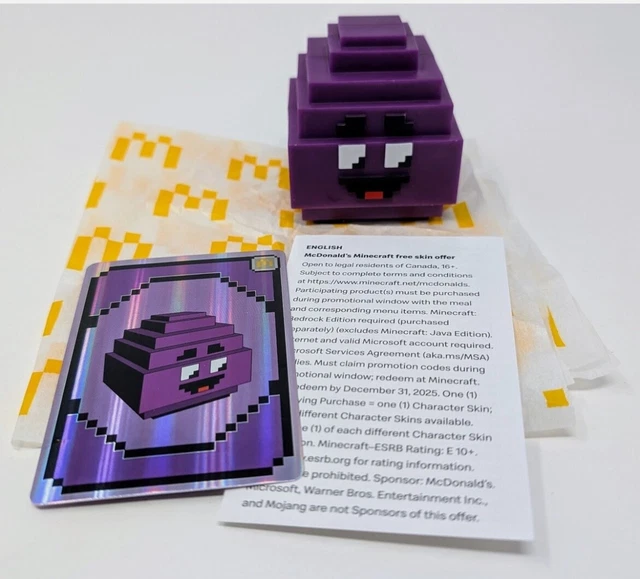 SEALED MCDONALD'S MINECRAFT Movie Meal Toy GRIMACE EGG with Card/Unused ...