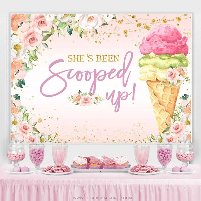 PINK FLORAL AND Ice Cream Glitter Happy Birthday Backdrop $36.09 ...