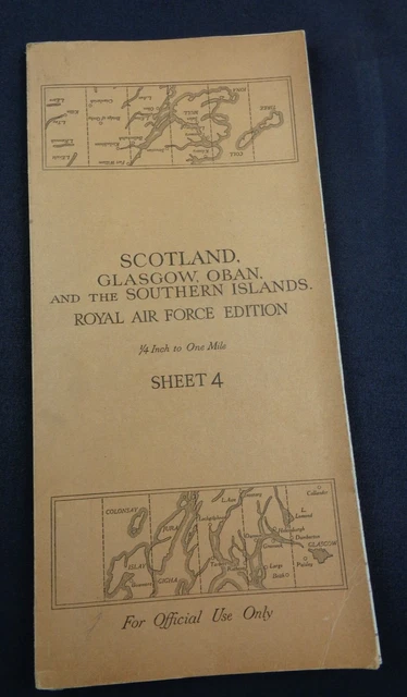 ORIGINAL WW2 ERA RAF map entitled "GLASGOW, OBAN and the SOUTHERN ...