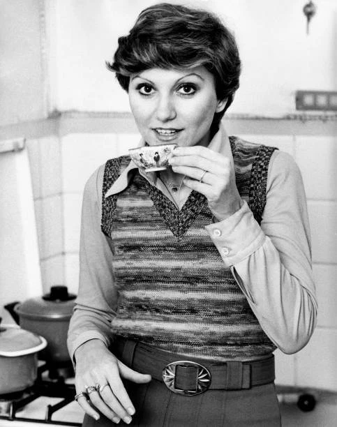 ITALIAN SINGER GILDA Giuliani posing smiling with a cup of coffee ...