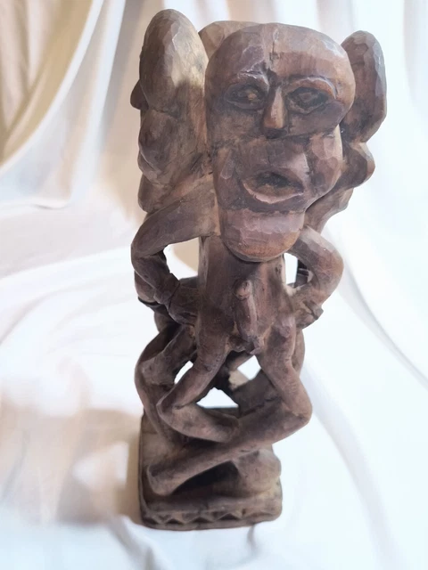 MALE FERTILITY STATUE 13" Tall Hand Carved Wood Large Phallus Tribal ...