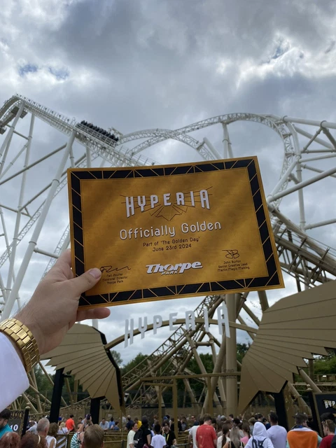 RARE HYPERIA GOLDEN Day Ride Certificate! Limited Edition- Thorpe Park ...