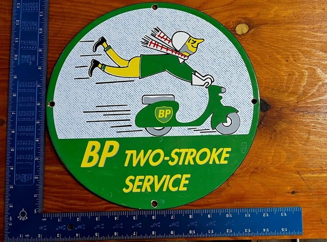 VINTAGE BRITISH PETROLEUM BP Two-Stroke Service Porcelain Sign Vespa ...