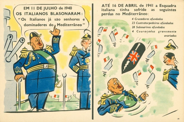GUERRE 39-45 WW2 Propagande caricature satire ANTI MUSSOLINI MARINE EUR ...
