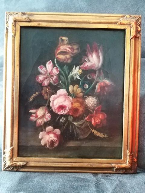 TABLEAU ANCIEN XIXÈM Bouquet de Fleurs Huile sur Toile EUR 70,00 - PicClick DE
