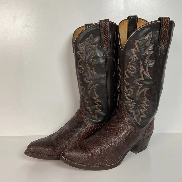 VINTAGE DAN POST Brown Front Cut Python Cowboy Boots 9.5 D Snakeskin ...