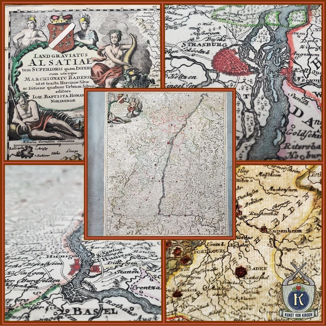 ORIGINAL KARTE KUPFERSTICH, um 1700 Baden/Rhein/Elsaß, Johann Baptist ...