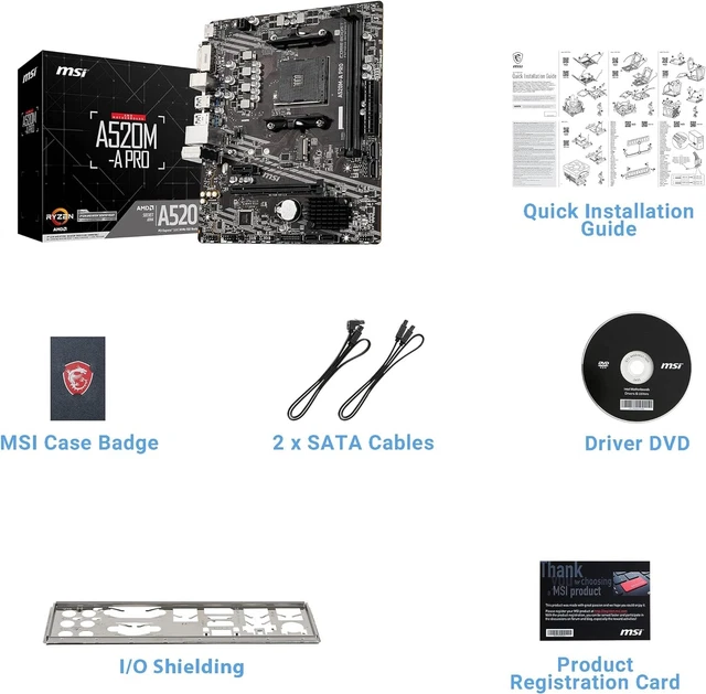 MSI A520M-A PRO Socket AM4 Micro ATX AMD A520 (7C96-001R) Motherboard ...