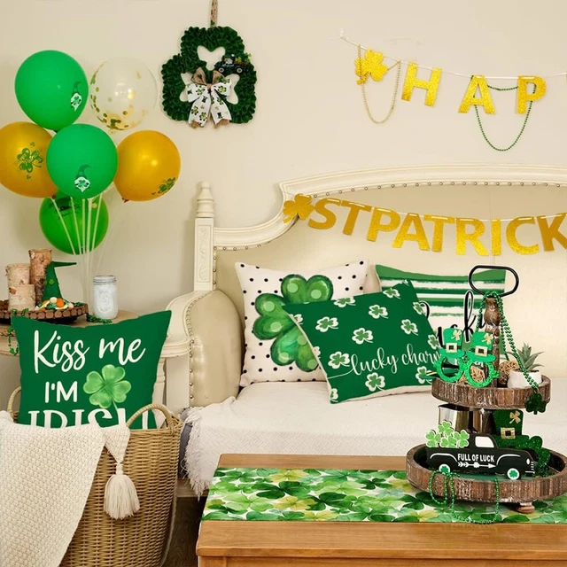 TAIE D'OREILLER CHIC vert polka point tr fle pour l'atmosph re de la Saint-Pat EUR 9,34 ...