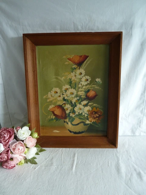 ANCIEN TABLEAU HUILE toile nature morte fleurs tulipe marguerite EUR 29,00 - PicClick FR