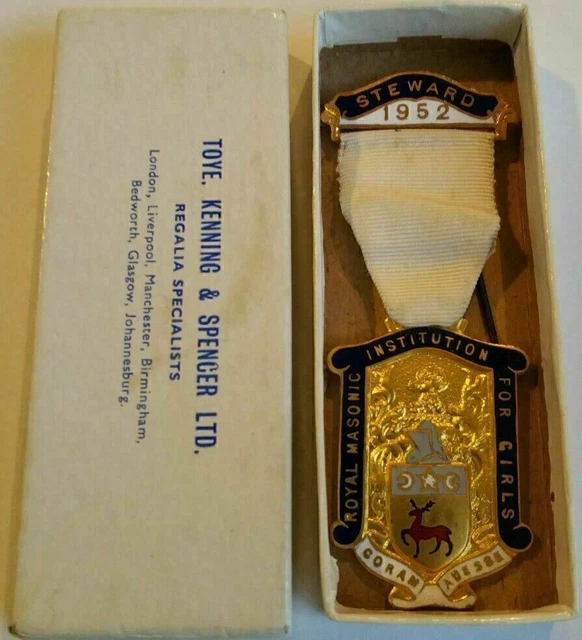 FREEMASON MASONIC STEWARD Crest Medal 1952 RMIG Original Box Superb ...