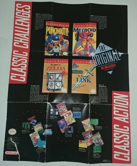 NINTENDO NES GAME Boy Poster 1992 Classic Action Zelda Metroid 12x15" £ ...