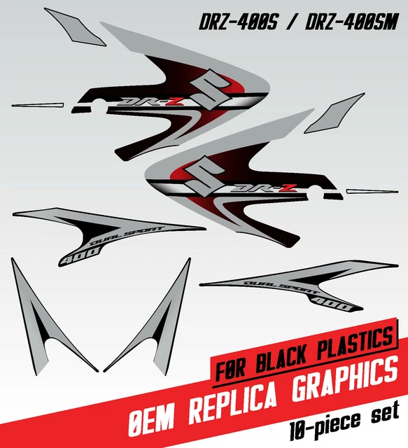DRZ 400S 400SM OEM style replica graphic kit for black plastic fits ...