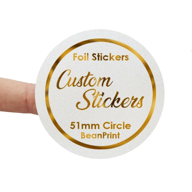 METALLIC FOIL STICKERS 51mm Circle, Personalised Labels, Round Stickers ...