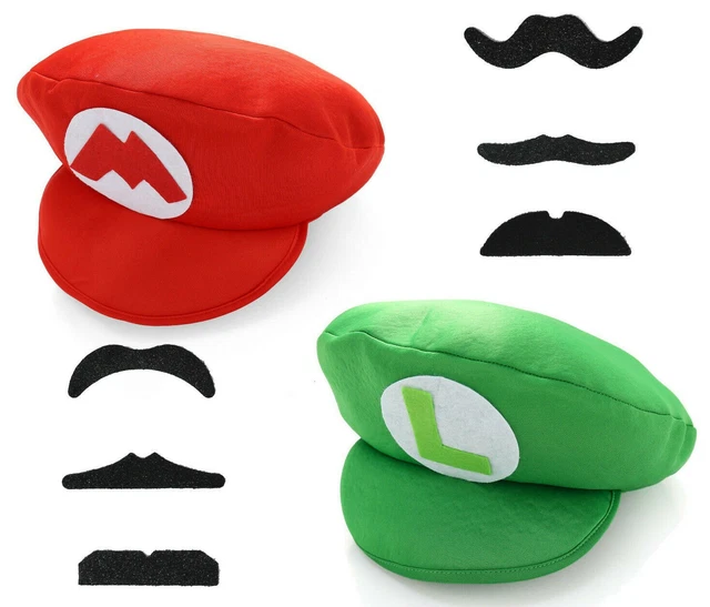 SUPER MARIO BROS Luigi Foam Hat Cap Moustaches Fancy Dress Costume ...
