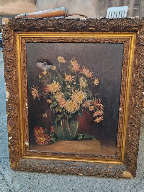 ANCIENNE TABLEAU HUILE Sur Toile Signée Vers 1850-1900 EUR 51,00 ...