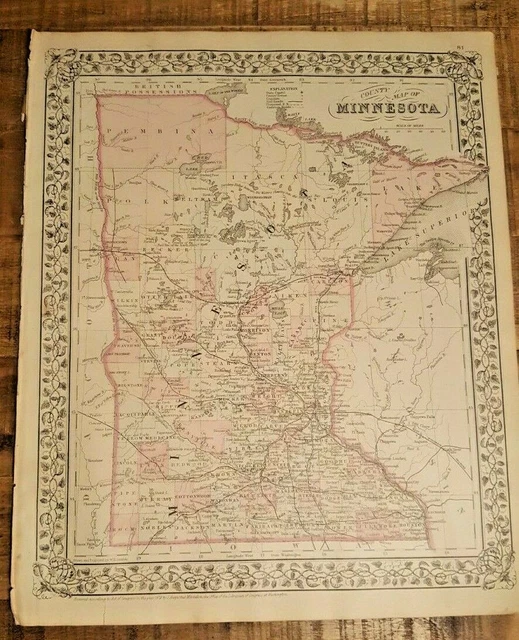 ANTIQUE HAND COLORED MAP - COUNTY MAP OF MINNESOTA - 1880 £40.29 ...