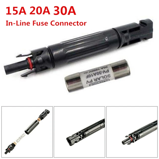 IN-LINE FUSE CONNECTOR 15A/20A/30A 1000 VDC Male to Female PV Solar ...