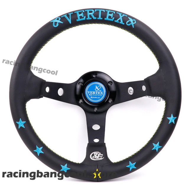 13INCH VERTEX CAR Racing Deep Dish Sport Steering Wheel Blue Embroidery ...