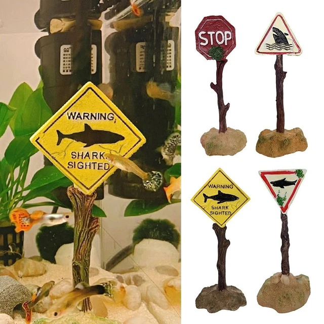 FISH TANK DECORATION Warning Shark Sighted Sign Aquarium Ornaments Tree ...