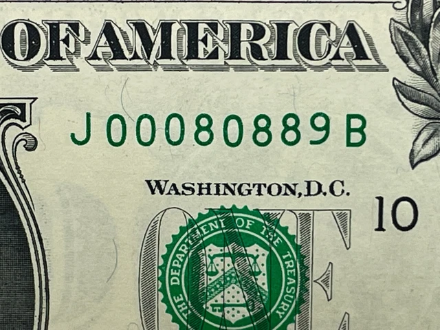 FANCY SERIAL NUMBER One Dollar Bill Series 2017 Low Serial Trinary 8s ...