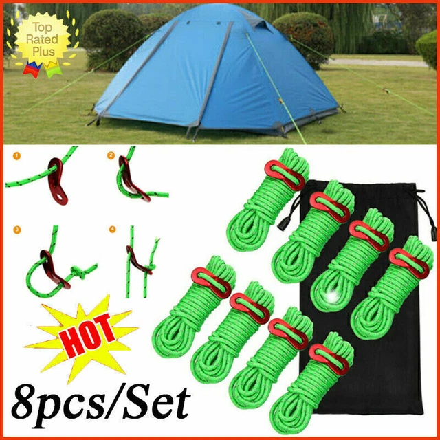 8PCS/SET STRONG TENT Ropes Camping Cord Hiking Outdoor Glow in the Dark ...