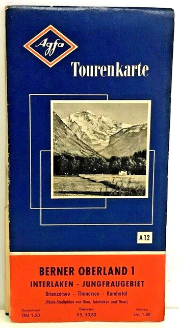 VINTAGE BERNER OBERLAND Switzerland Afga Illustrated Map Travel ...