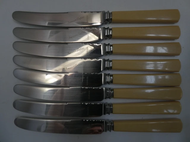 VINTAGE SET 8 Grosvenor Delphic Knives Ivorine Zylonite Bone Handles ...