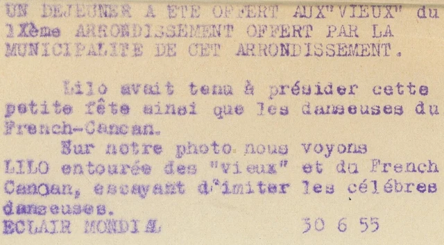 LA CHANTEUSE ET actrice française, Lilo. French Cancan. Paris IXe. 1955 ...