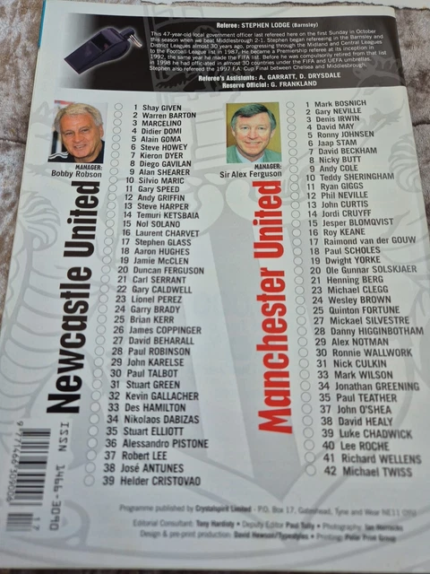 NEWCASTLE UNITED V Manchester United Official Matchday Programme 12th ...