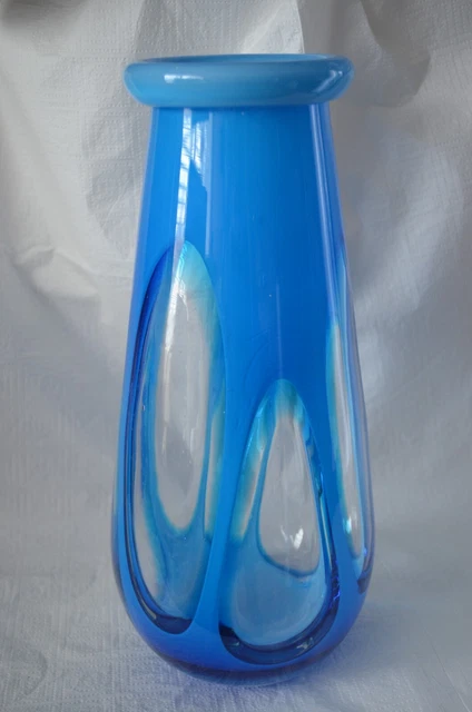 MCM BLUE CASED Glass Vase Art Glass Tone on Tone $76.50 - PicClick CA