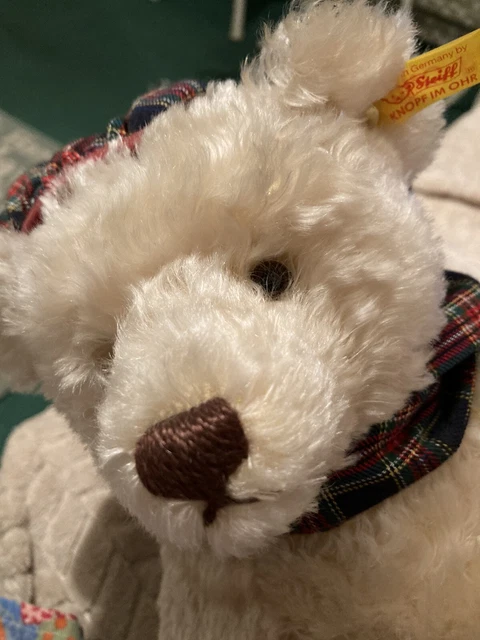LOVED STEIFF WINTER White Mohair Teddy Bear Scottish Hamish Tartan ...