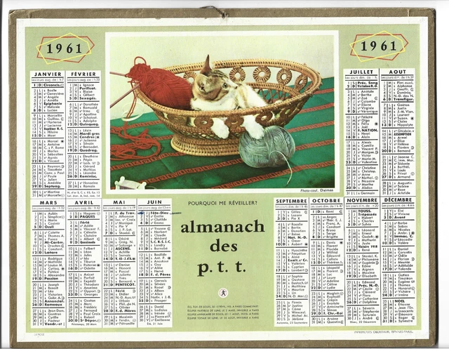 ALMANACH CALENDRIER DES POSTES Authentique - 1961 - CHATON - TTB EUR 3 ...