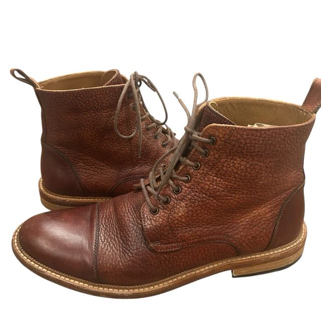 TAFT ROME BROWN pebbled leather ankle boots size 41 mens US 8 lace ...
