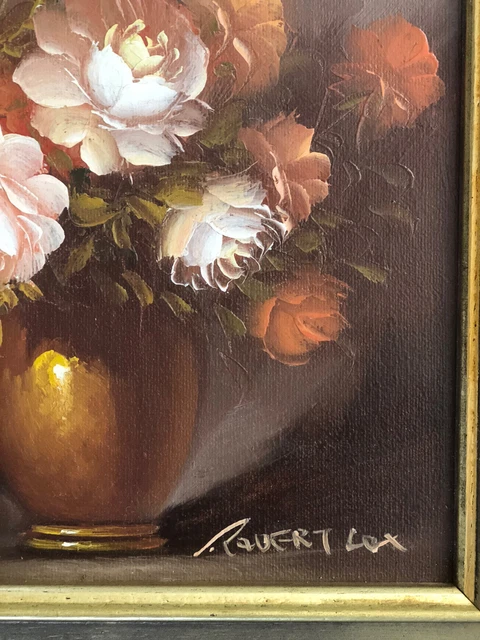 ROBERT LOX ORIGINAL Signed Oil Painting Floral Still Life Framed Canvas ...
