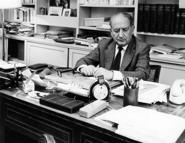 ITALIAN WRITER AND politician Ignazio Silone sitting at his desk - 1970 ...