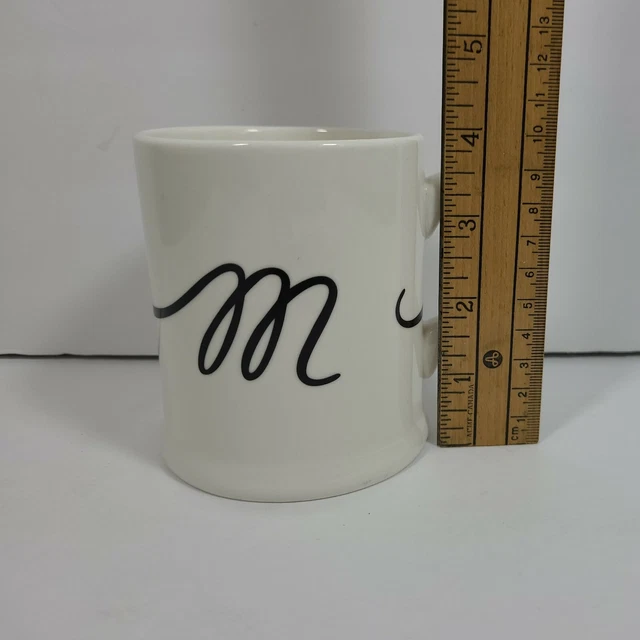 INDIGO CURSIVE LETTER M Monogram White Cup Coffee Tea Mug Black Letter ...