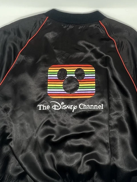 VINTAGE 1980S THE Disney Channel Black Shine Satin Jacket Mickey Mouse ...