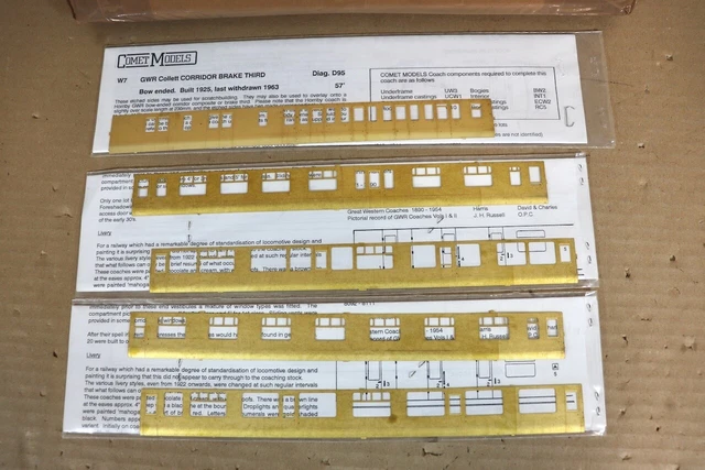 COMET MODELS KIT BUILT RAKE of 6 GWR COLLET COACH SIDES & GRAB HANDLES ...