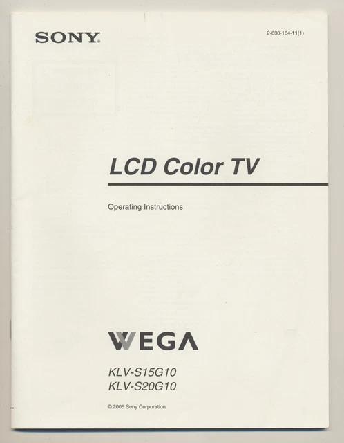 SONY LCD COLOR TV Operating Instructions Only KLV-S15G10 KLV-S20G10 ...
