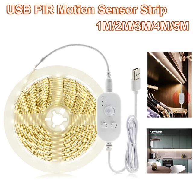 1/3/5M USB PIR Motion Sensor Led Strip Light Cabinet Closet Night Lamp ...