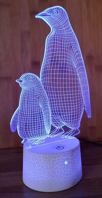 PENGUIN 3D ILLUSION LED Night Light Remote Control 16 Colours USB ...